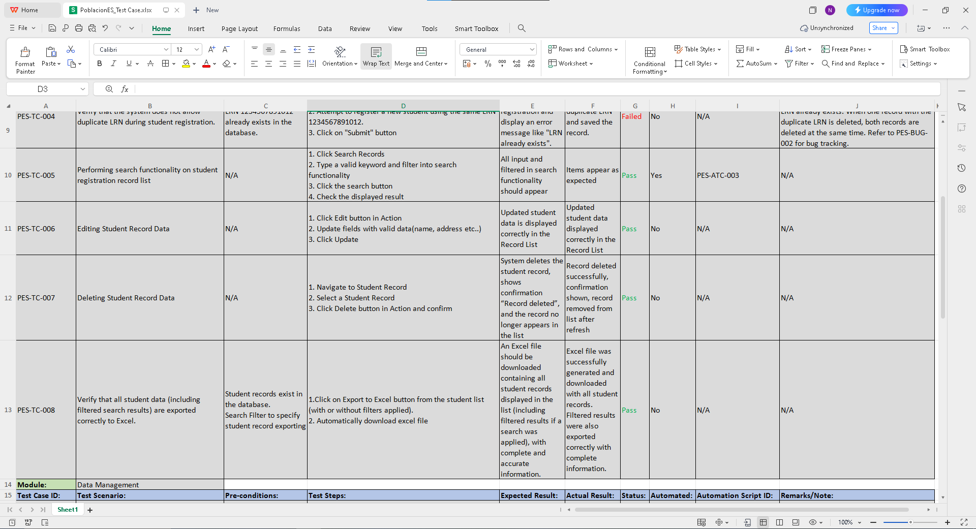 Manual and Automation QA for Poblacion Elementary School Portal